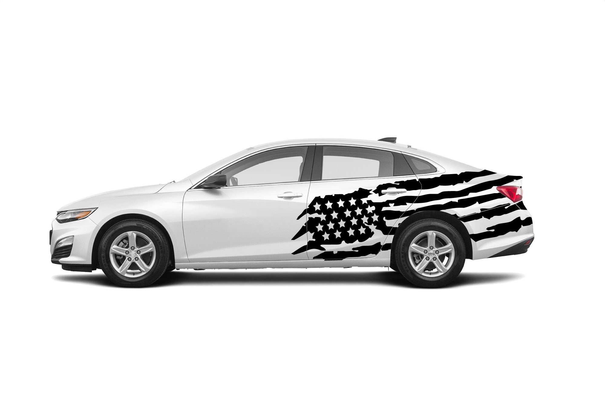 Tattered American flag side graphics decals for Chevrolet Malibu